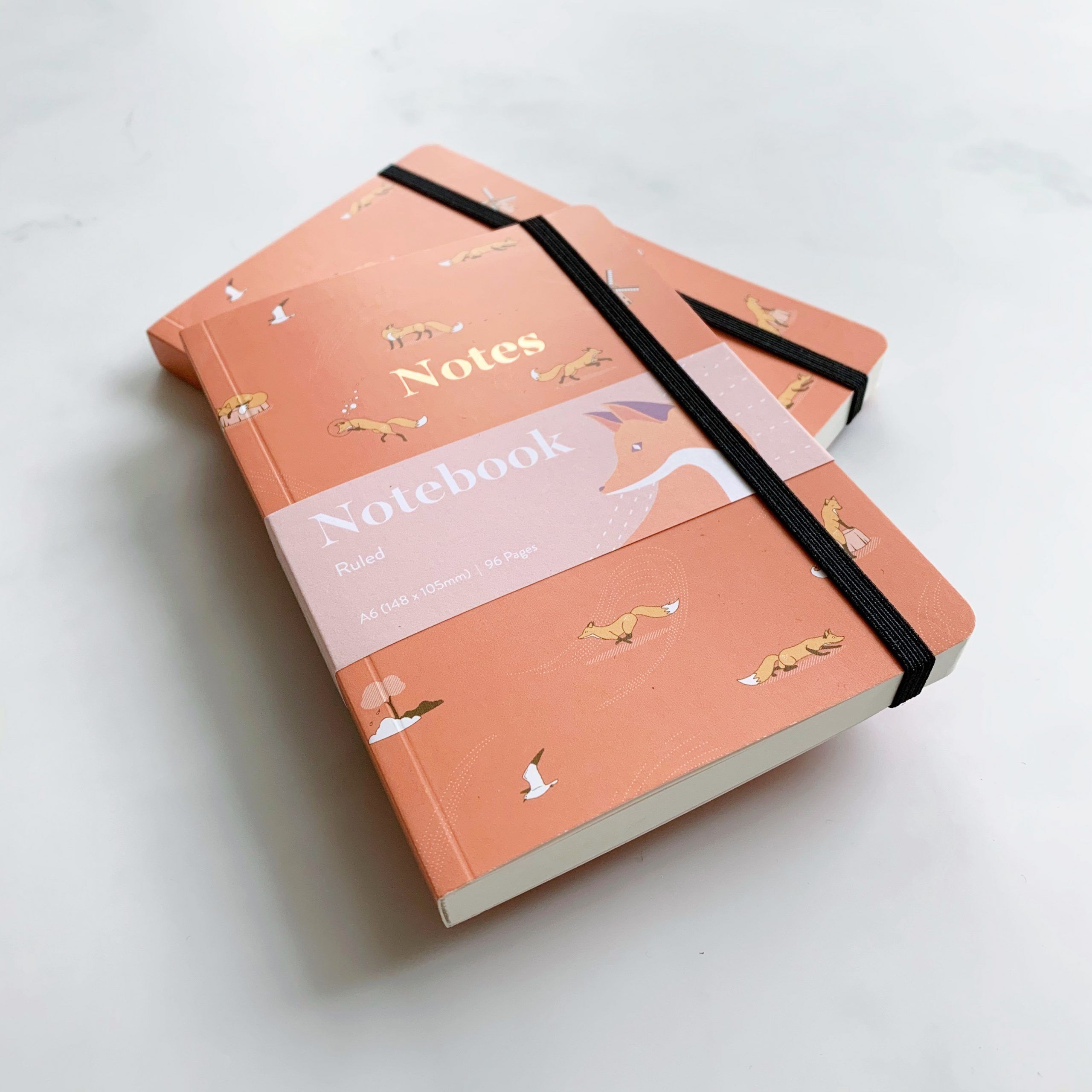 "April Showers" Pink A6 Fox Notebook | Quinn the Fox